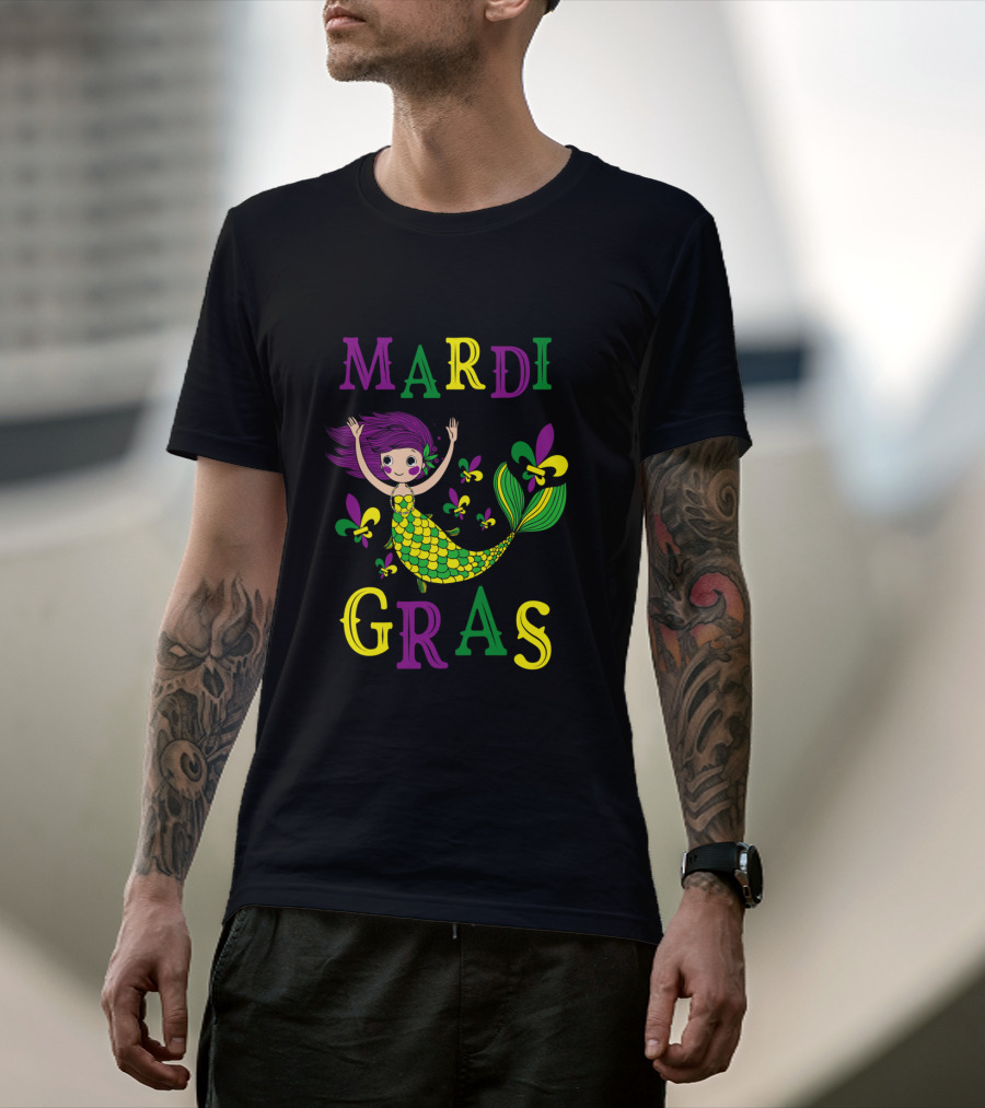 Mardi Gras Mermaid With Fleur De Lis Colors T-Shirt