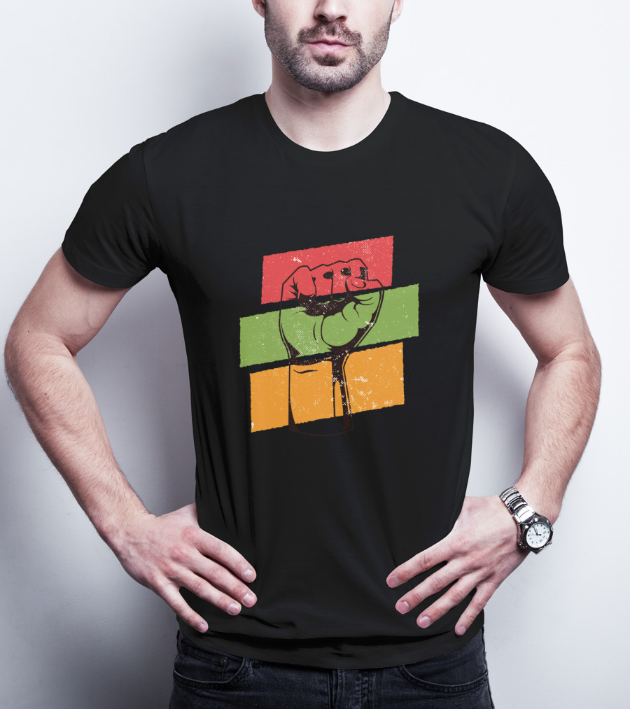 Black History Month Fist African American Pride Red Green Yellow Stripes T-Shirt