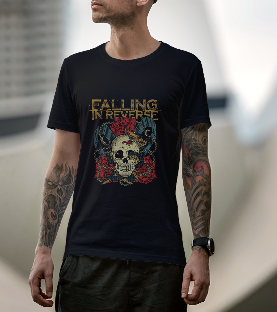 Falling In Reverse Skull Snake Roses Coffins Merchandise T-Shirt