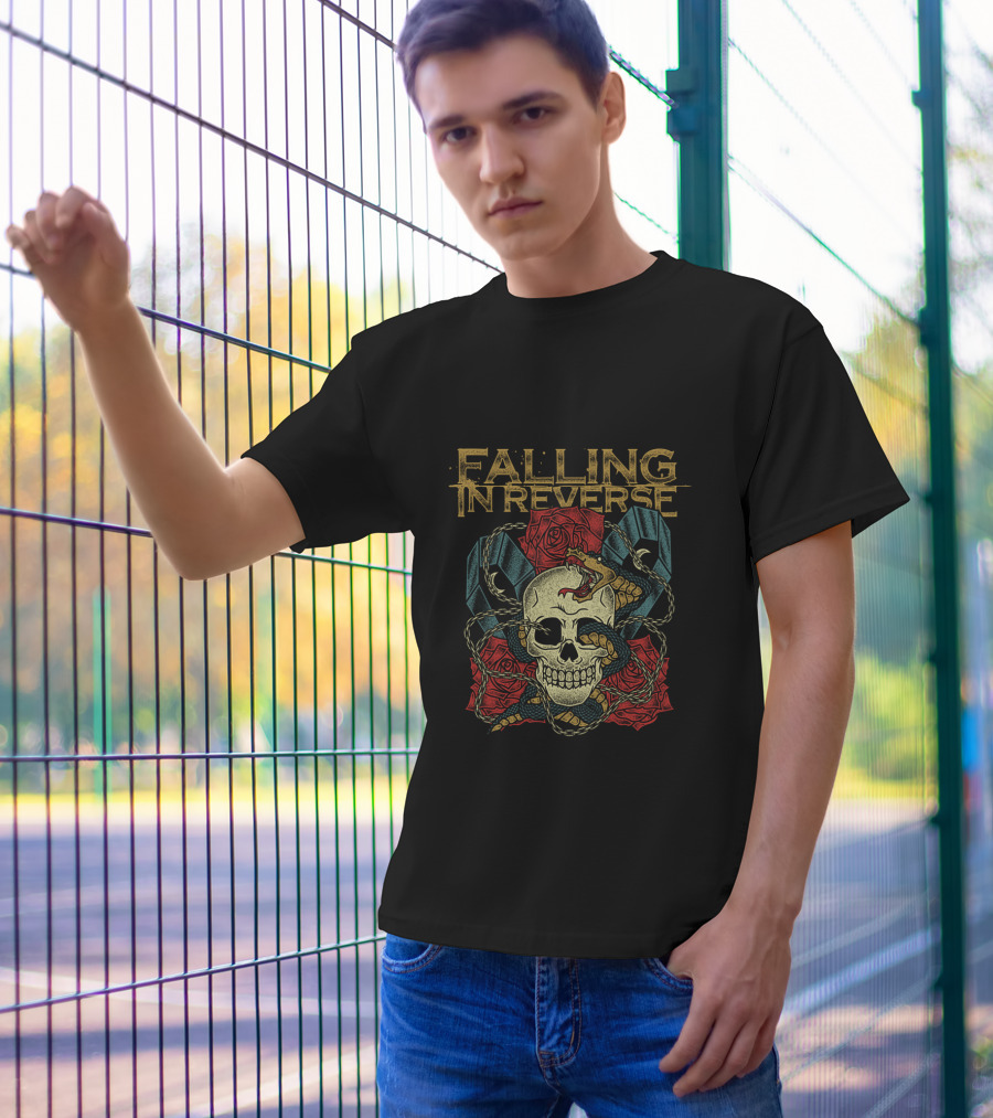 Falling In Reverse Skull Snake Roses Coffins Merchandise T-Shirt