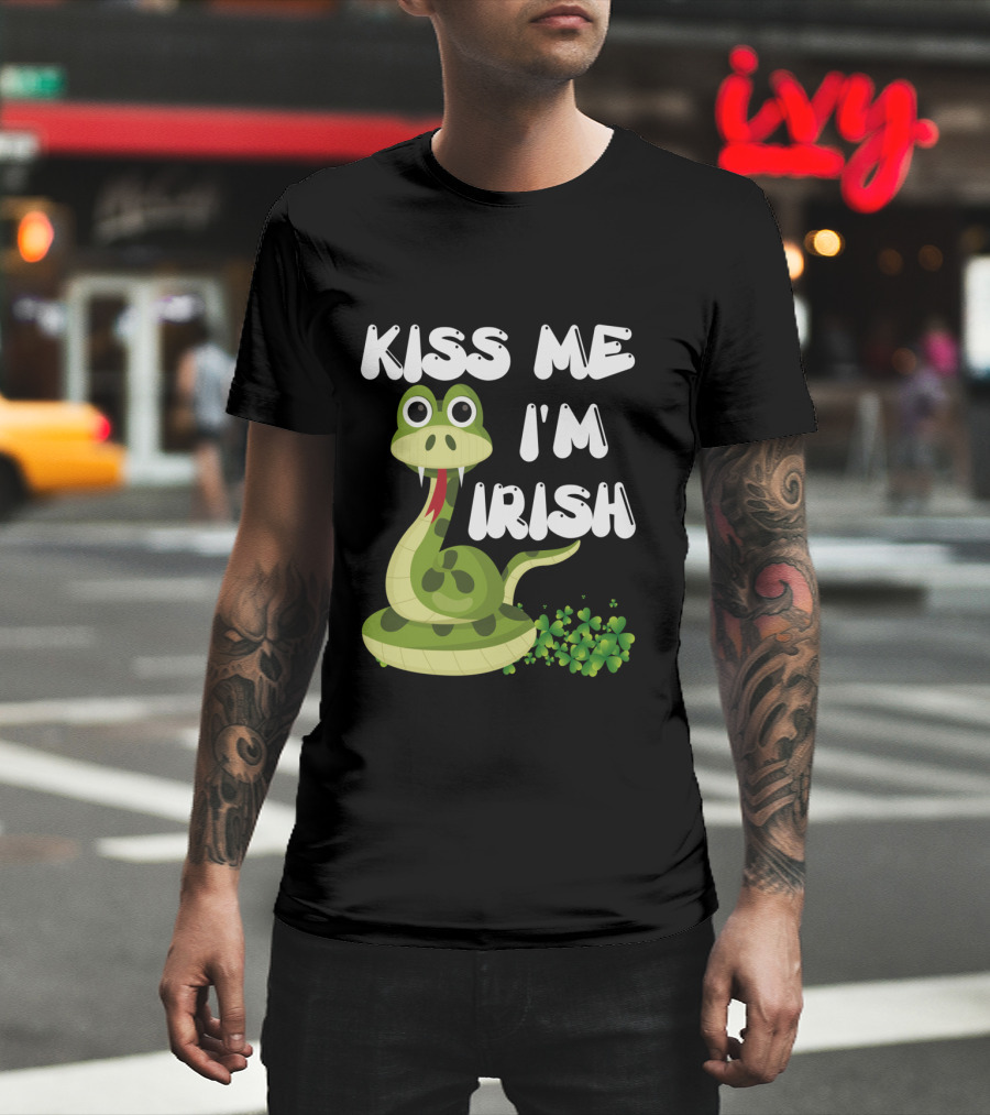 Kiss Me I'm Irish Snake With Shamrocks T-Shirt