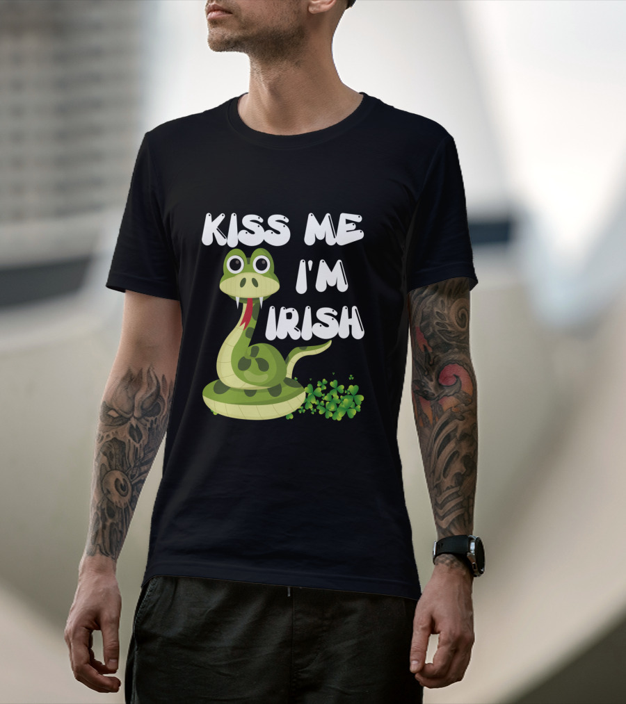 Kiss Me I'm Irish Snake With Shamrocks T-Shirt