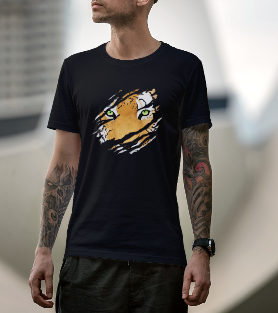 Tiger In Me Green-Eyed Wildlife Face Claw Marks T-Shirt