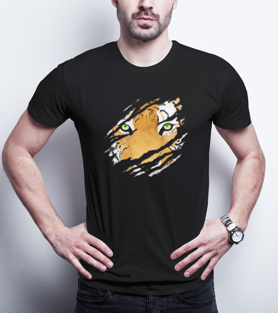 Tiger In Me Green-Eyed Wildlife Face Claw Marks T-Shirt