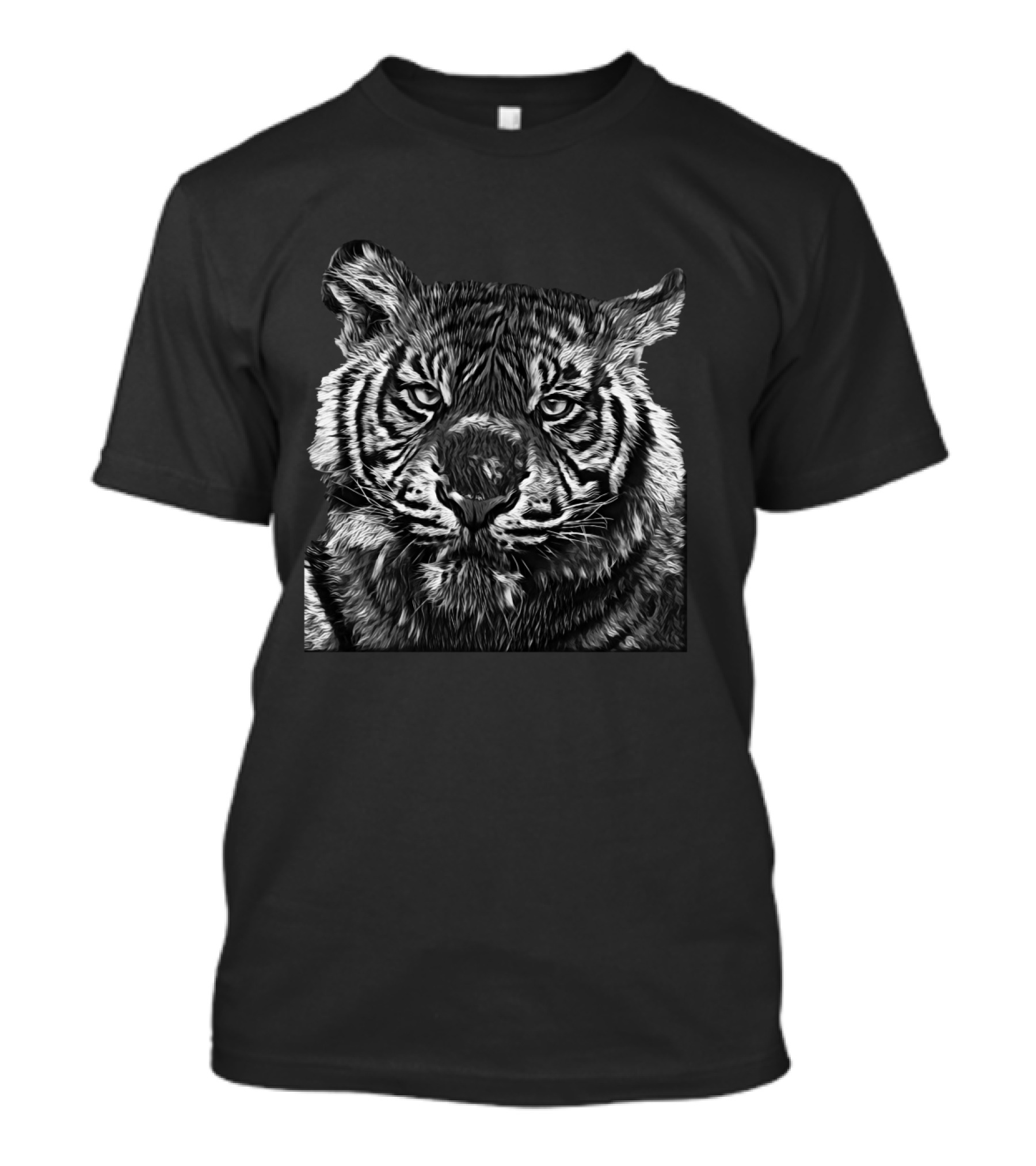 Tiger Large Cat Jungle Wildlife Black White T-Shirt