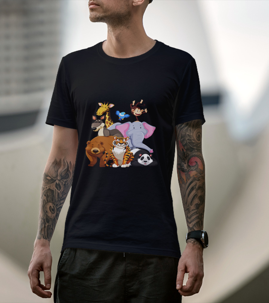 Zoo Animals Day World Wildlife Day Giraffe Elephant Tiger Panda Monkey Bear Kangaroo Bird T-Shirt
