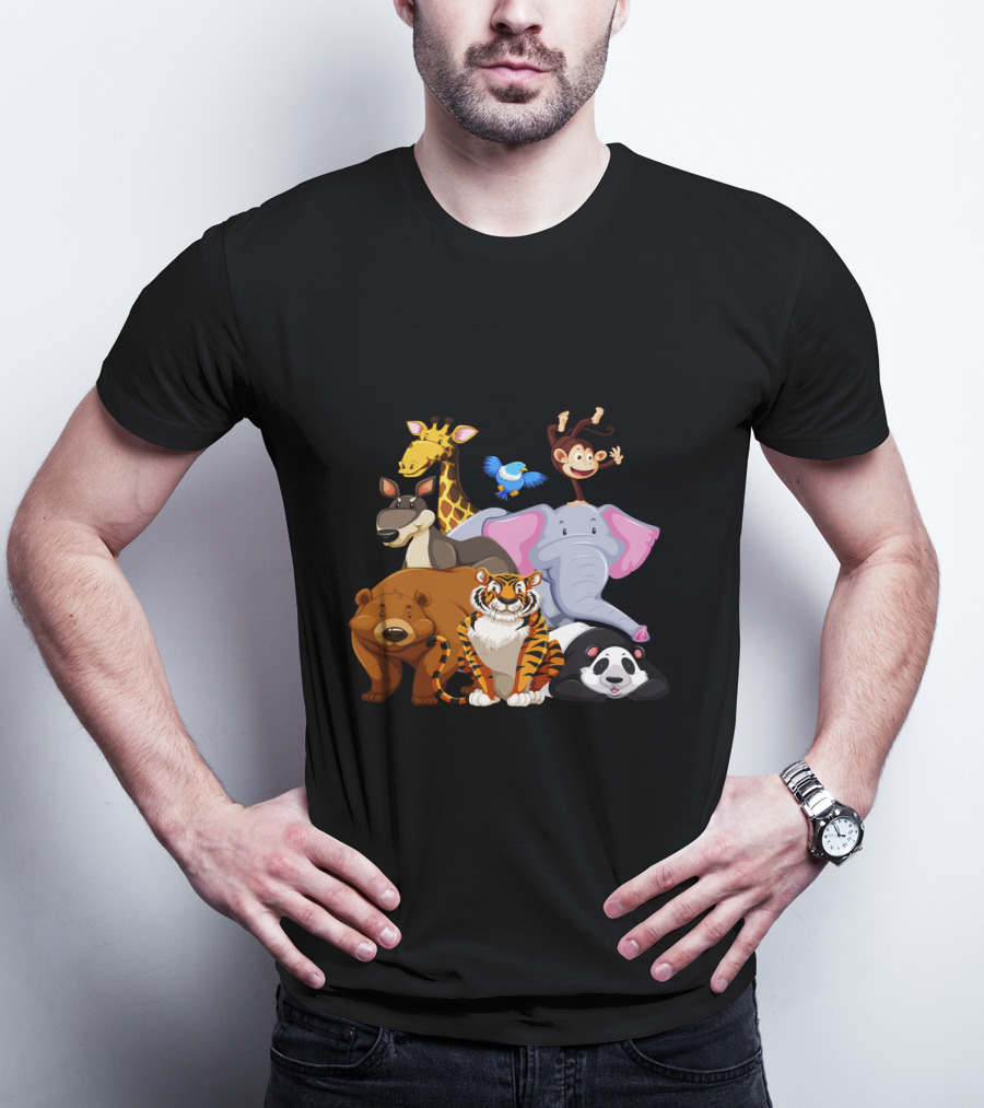 Zoo Animals Day World Wildlife Day Giraffe Elephant Tiger Panda Monkey Bear Kangaroo Bird T-Shirt