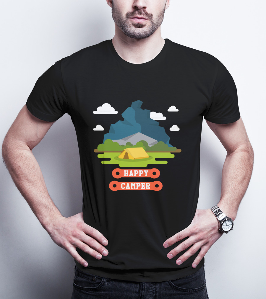 Happy Camper Mountain Tent Outdoors Adventure T-Shirt