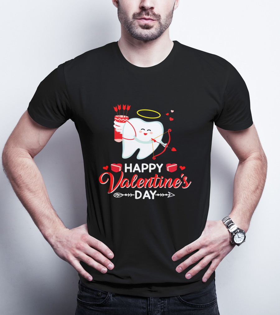 Happy Valentine's Day Cupid Tooth With Heart And Halo T-Shirt