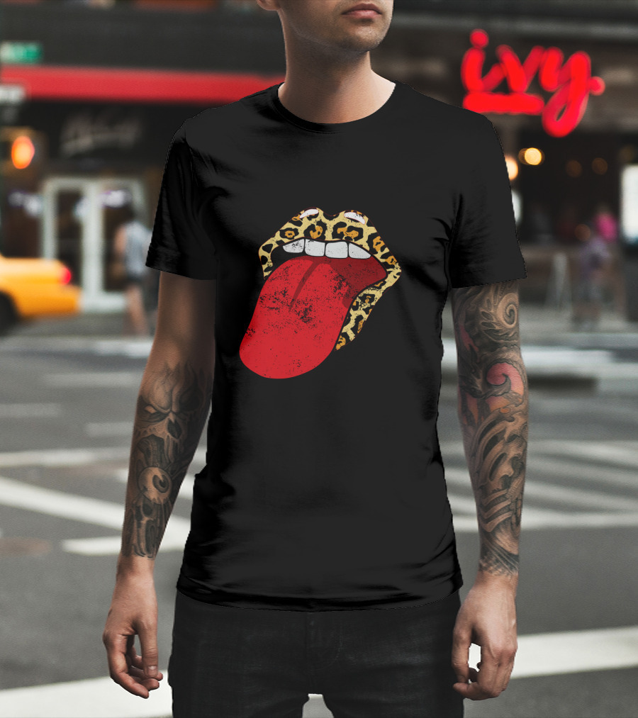 Leopard Lips Red Tongue Cheetah Trendy Rolling Iconic T-Shirt
