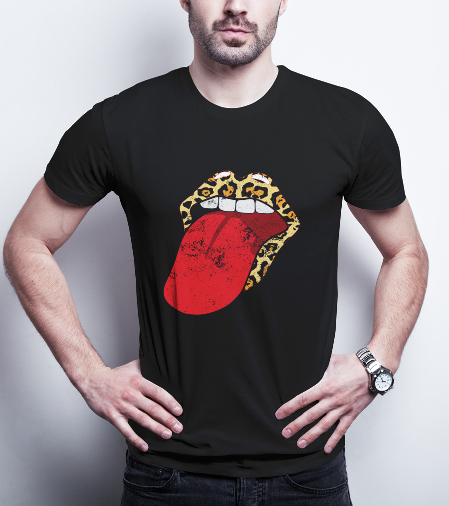 Leopard Lips Red Tongue Cheetah Trendy Rolling Iconic T-Shirt