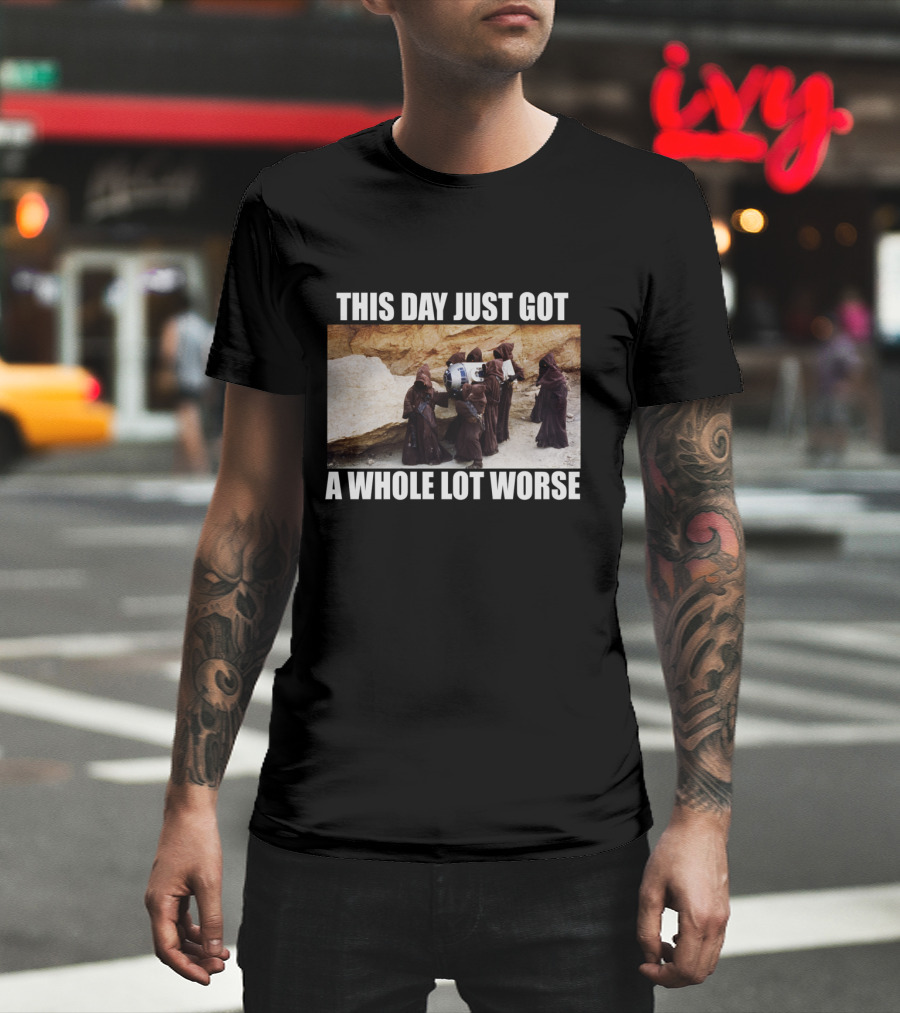 This Day Just Got A Whole Lot Worse Jawa Carrying R2-D2 Desert Scene T-Shirt
