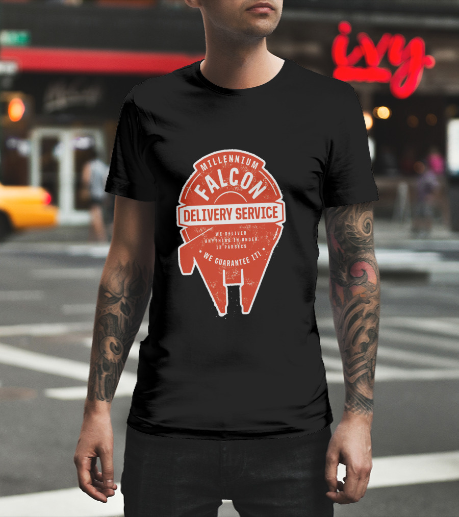 Millennium Falcon Delivery Service We Deliver Anything In Under 12 Parsecs We Guarantee It T-Shirt