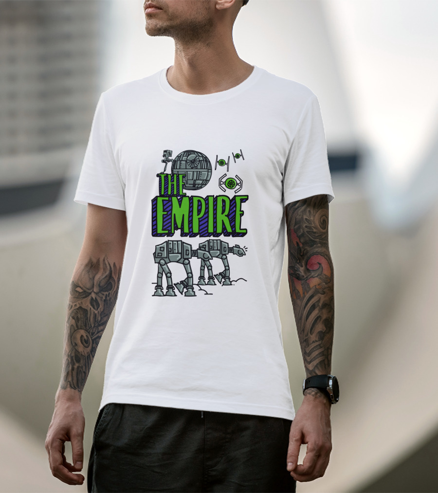 Star Wars The Empire Death Star And AT-AT Walkers Doodle T-Shirt