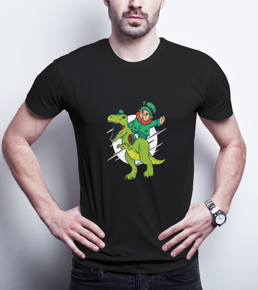 Leprechaun Riding Dinosaur Fantasy Adventure T-Shirt