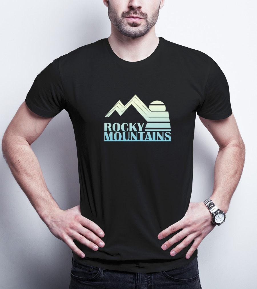 ROCKY MOUNTAINS Retro Sunset Logo Iconic Mountainscape T-Shirt