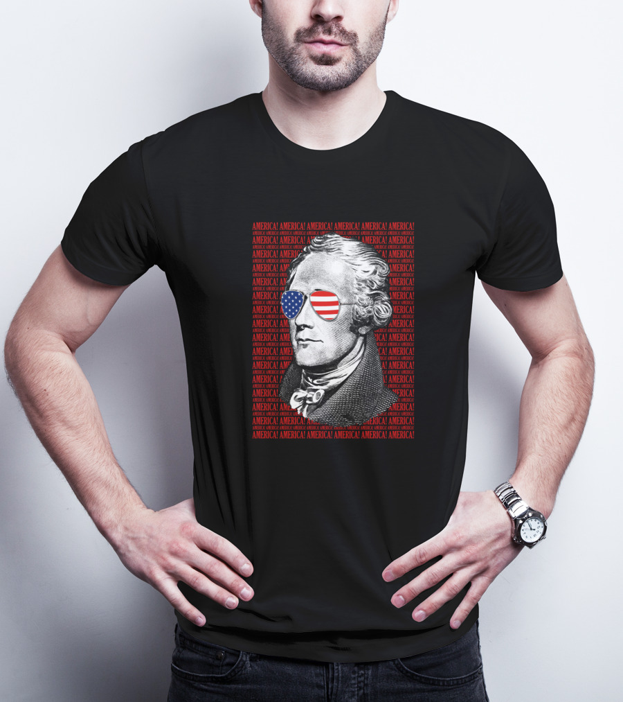 Alexander Hamilton America USA Patriotic Sunglasses Iconic American Flag T-Shirt