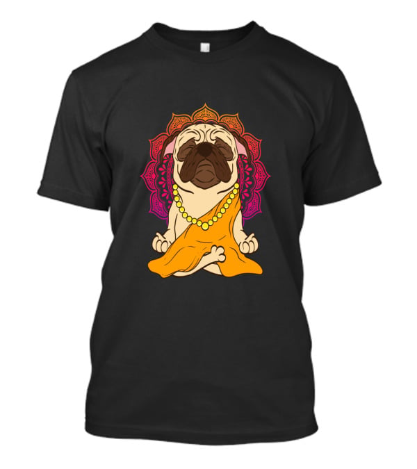 Buddhism Meditation Yoga Pug With Mandala And Beads T-Shirt