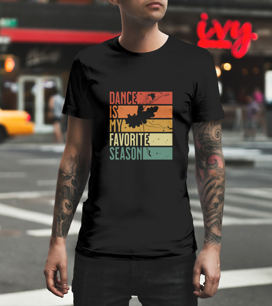 Dance Is My Favorite Season Ballerina Silhouette Retro Sunset Stripes T-Shirt