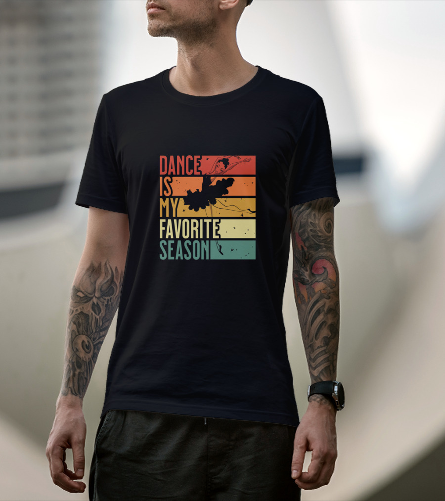 Dance Is My Favorite Season Ballerina Silhouette Retro Sunset Stripes T-Shirt