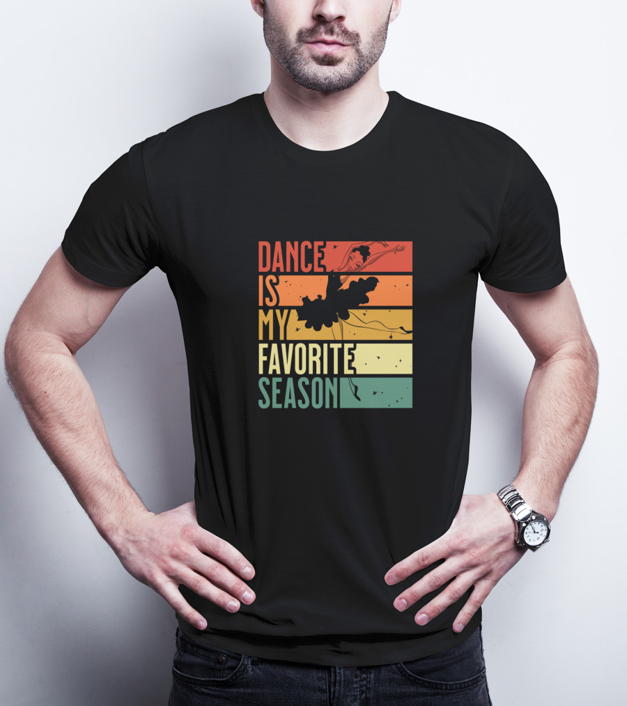 Dance Is My Favorite Season Ballerina Silhouette Retro Sunset Stripes T-Shirt