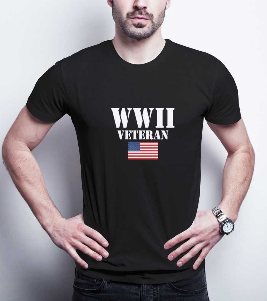 WWII Veteran American Flag Military Veteran T-Shirt