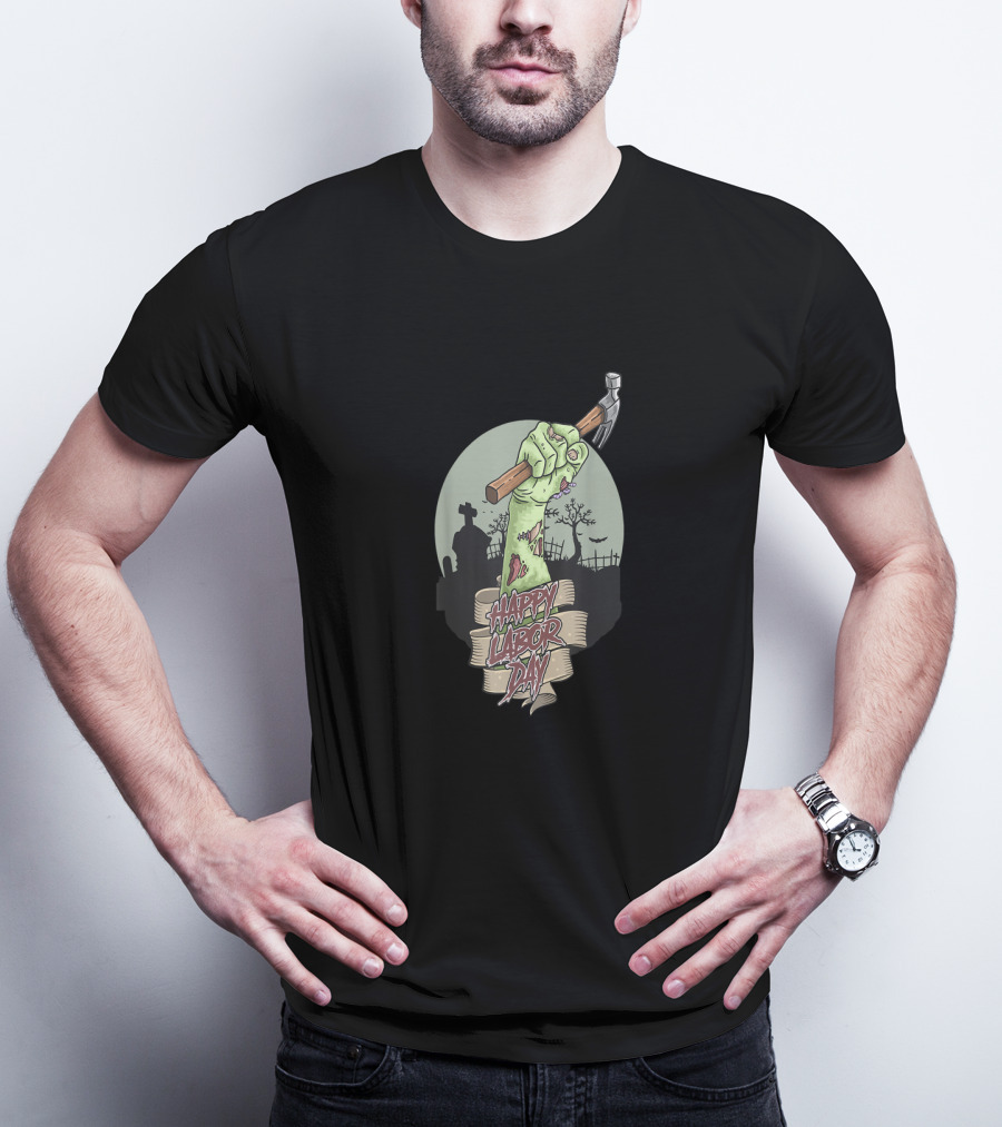Happy Labor Day Zombie Graveyard Hammer T-Shirt