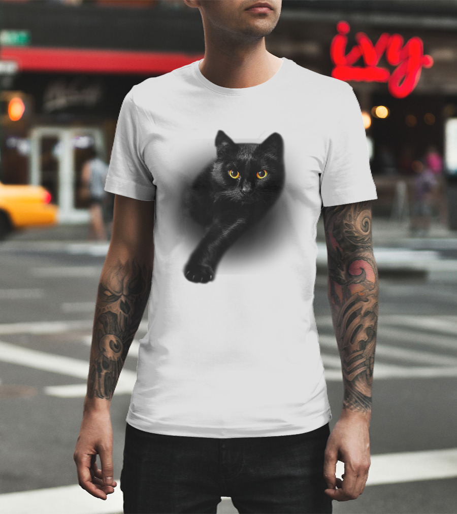 Black Cat Yellow Eyes Halloween T-Shirt