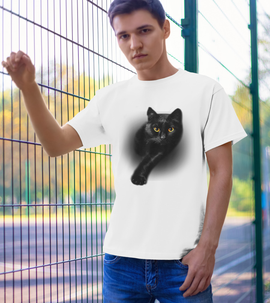 Black Cat Yellow Eyes Halloween T-Shirt