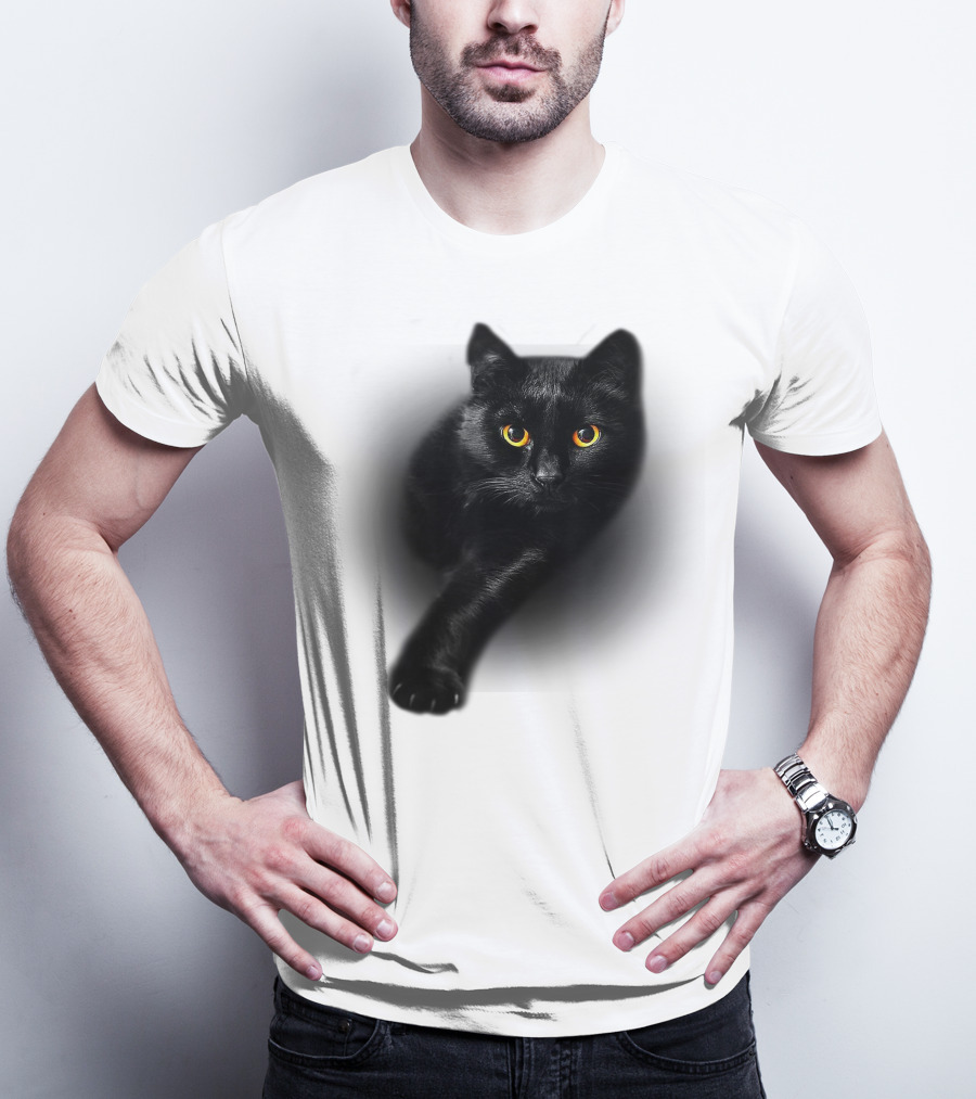 Black Cat Yellow Eyes Halloween T-Shirt