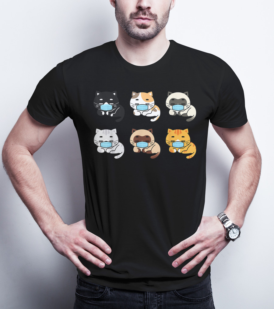 Cat Face Mask Cute Pet Cats Lovers Kitten Set T-Shirt