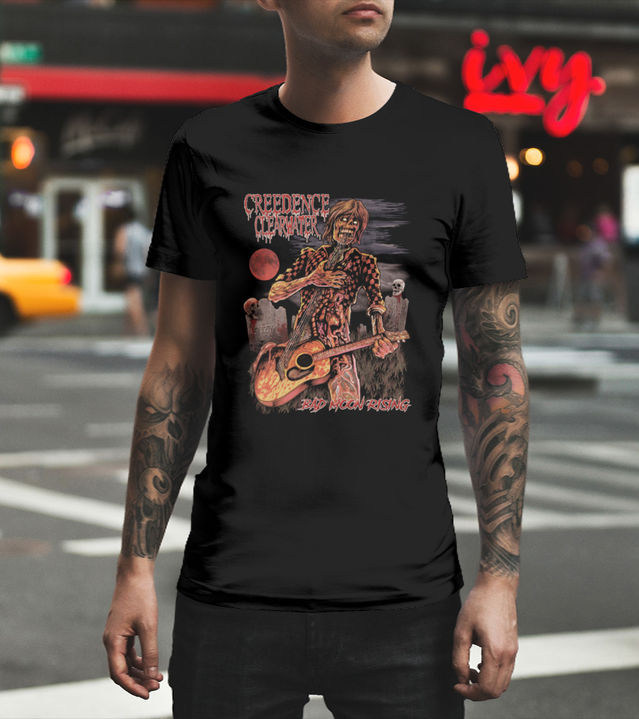 Creedence Clearwater Revival Bad Moon Rising Zombie Guitar Graveyard T-Shirt