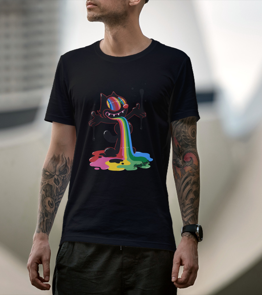 Felix The Cat Rainbow Splatter Art By Zed1 T-Shirt