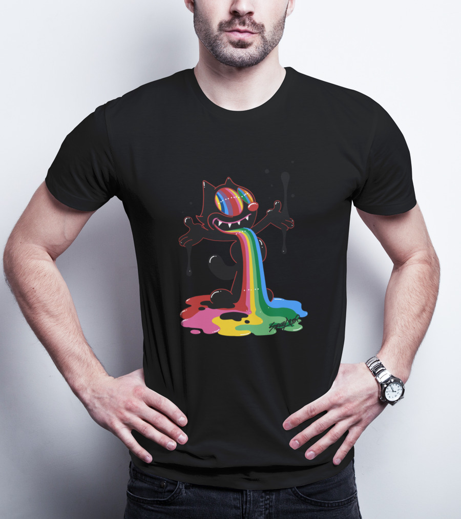 Felix The Cat Rainbow Splatter Art By Zed1 T-Shirt