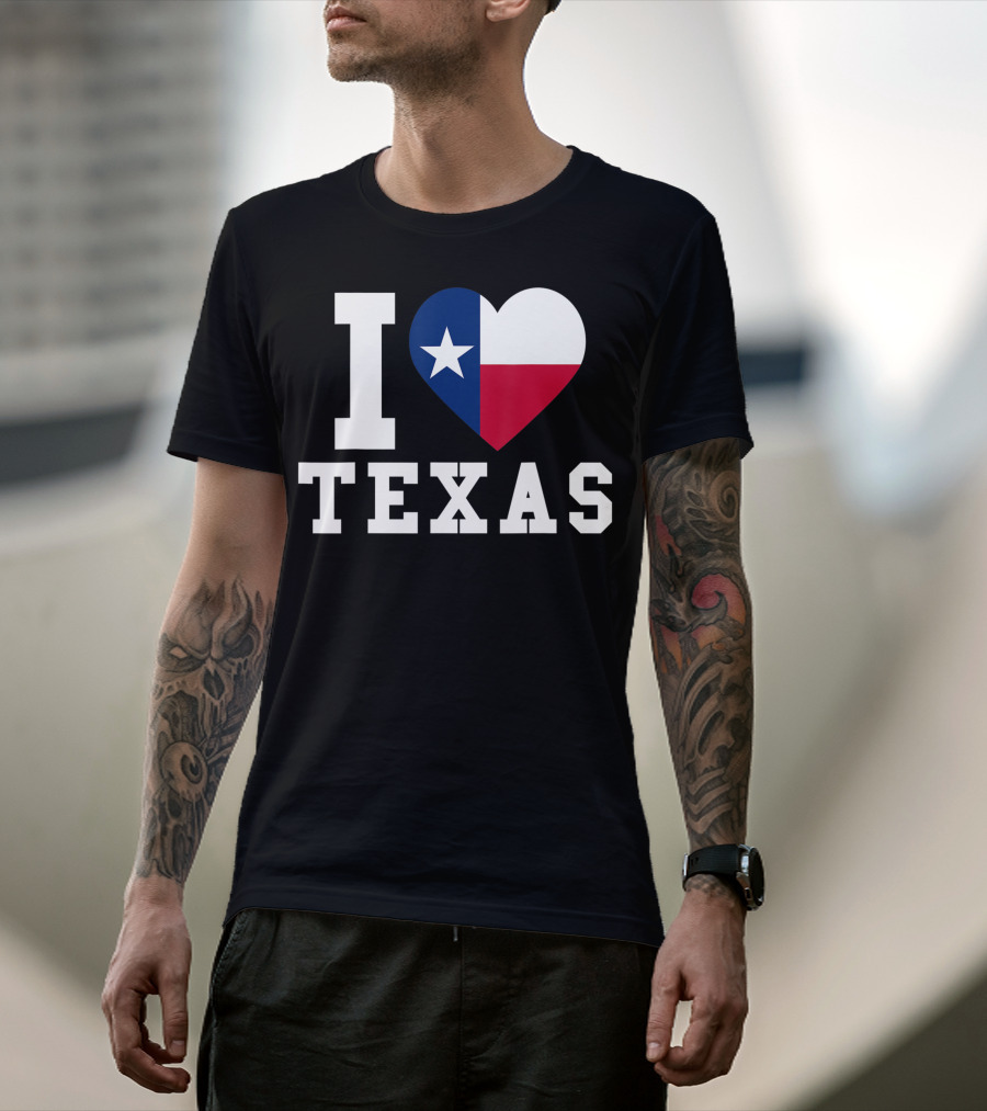 I Love Texas Heart Lone Star Flag T-Shirt
