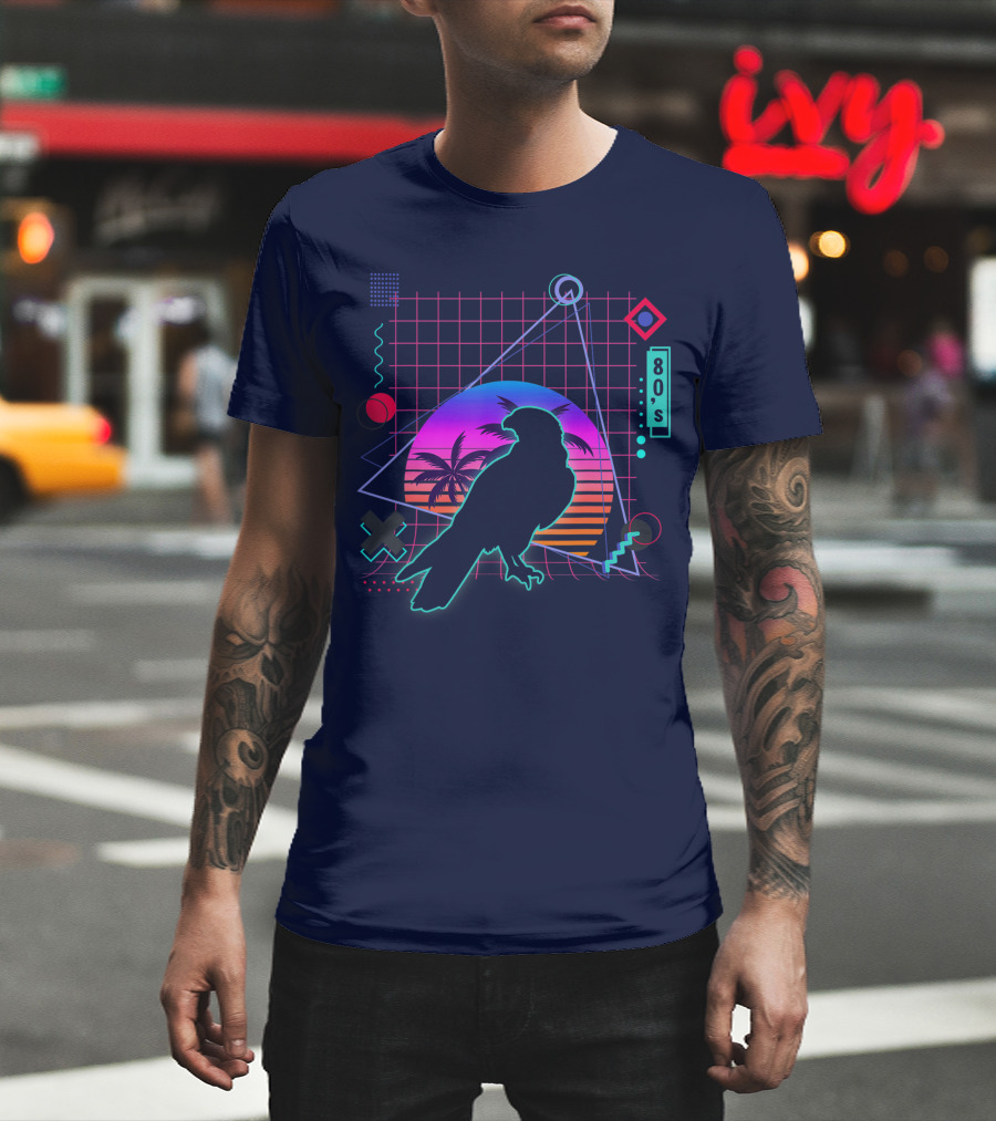 Peregrine Falcon Vaporwave Aesthetic 80s Style Grid And Sunset T-Shirt