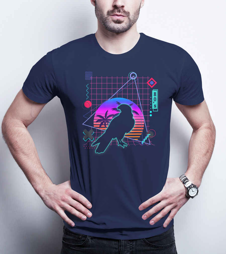 Peregrine Falcon Vaporwave Aesthetic 80s Style Grid And Sunset T-Shirt