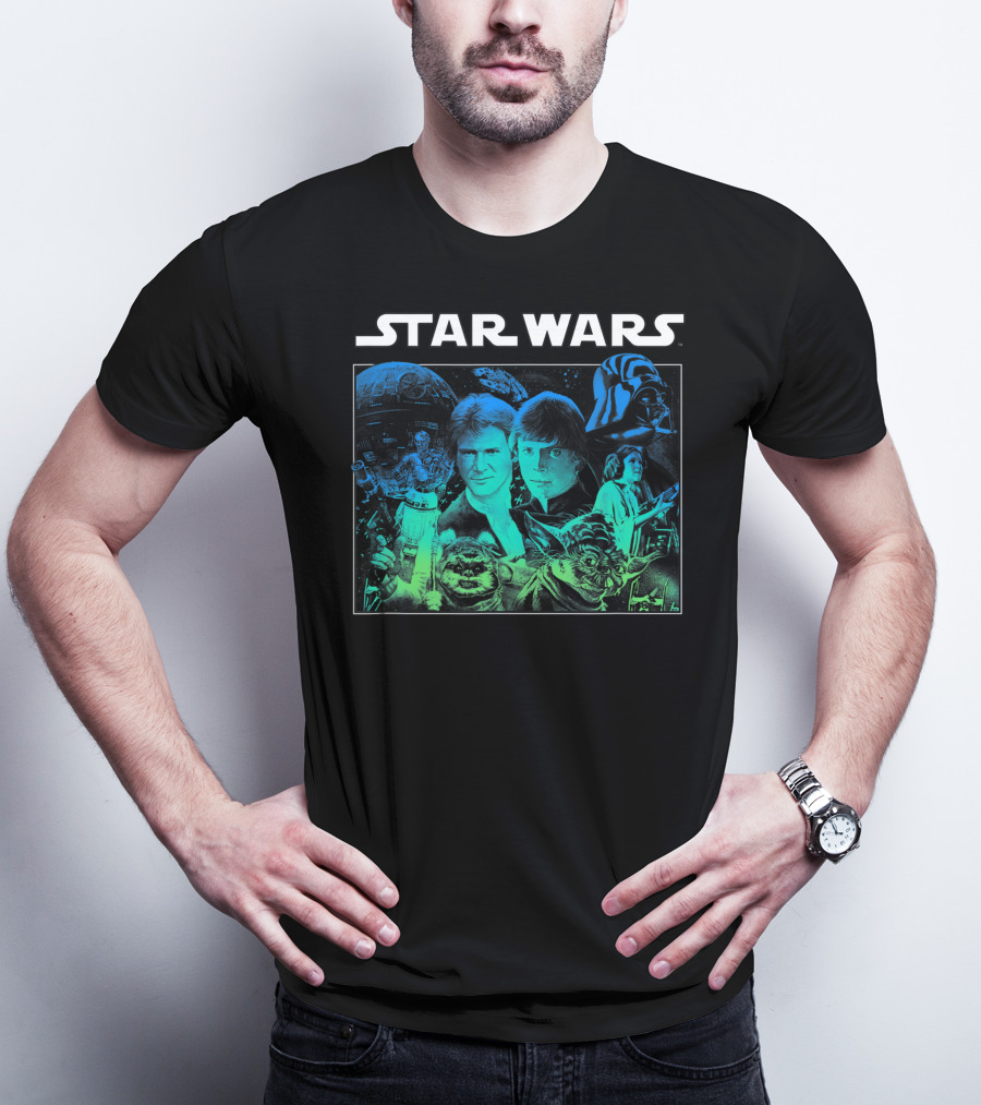Star Wars Cast Return Of The Jedi Starry Darth Vader Yoda Han Luke Leia T-Shirt