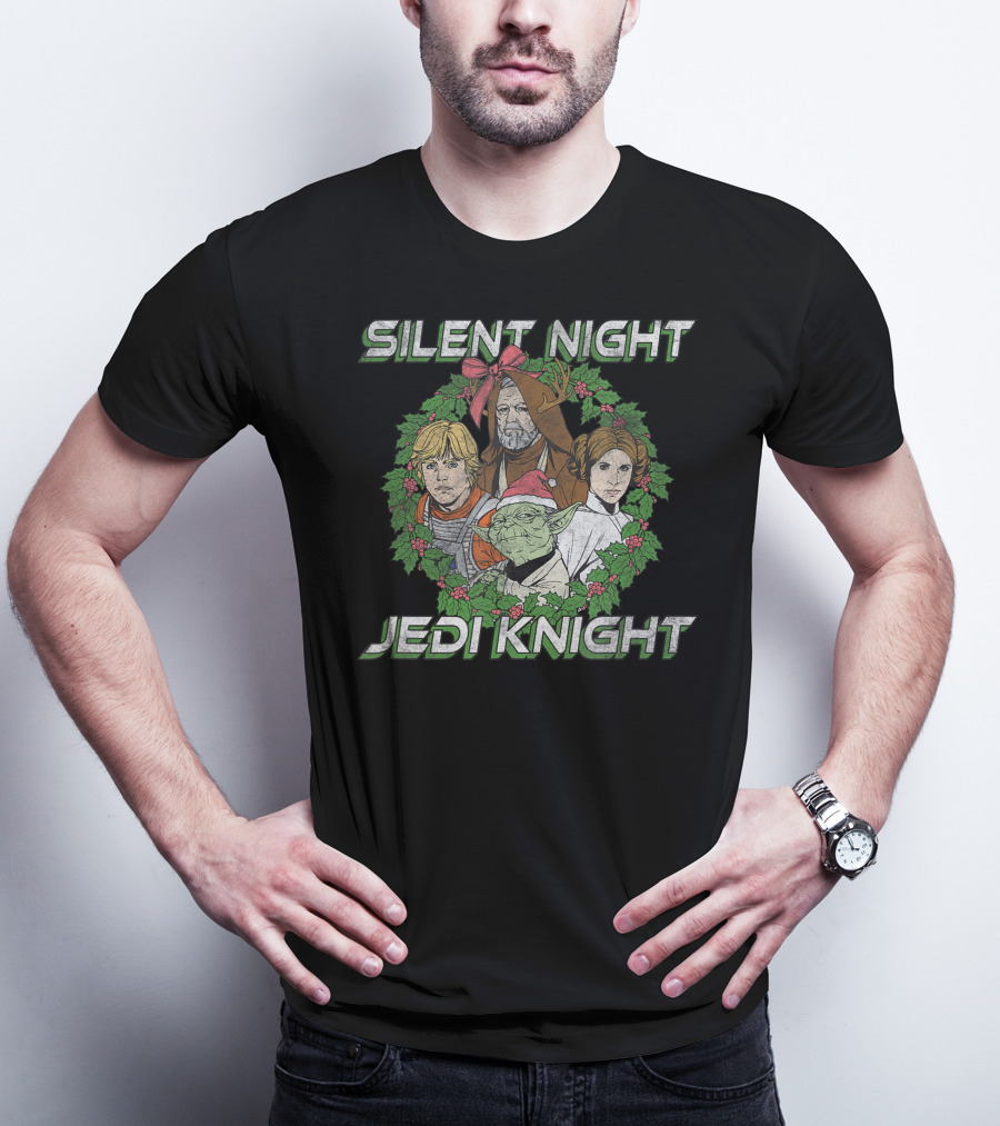Silent Night Jedi Knight Star Wars Christmas Wreath Group T-Shirt