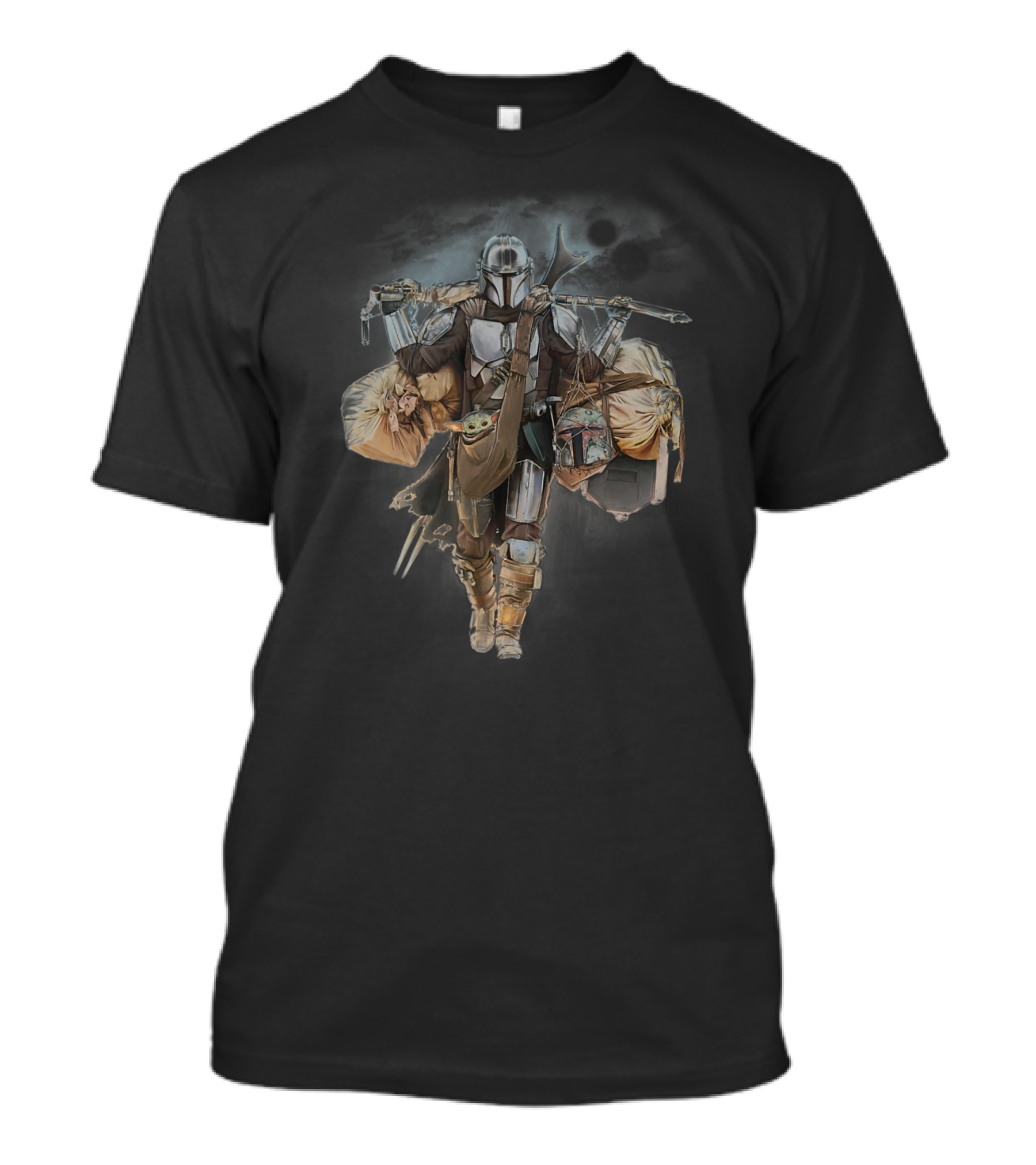Star Wars The Mandalorian Mando Carrying The Child Under Moonlit Sky T-Shirt