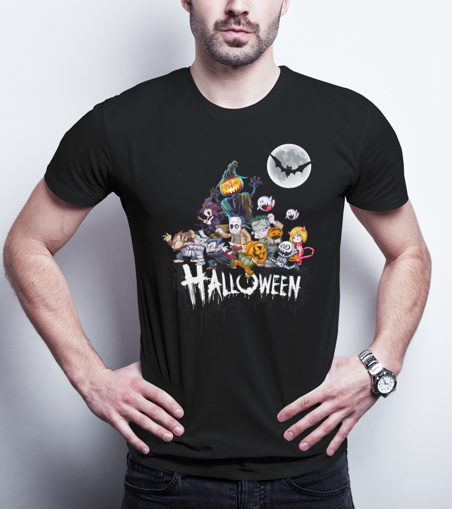 Character Halloween Pumpkin Scarecrow Moon Ghosts Bat Halloween T-Shirt