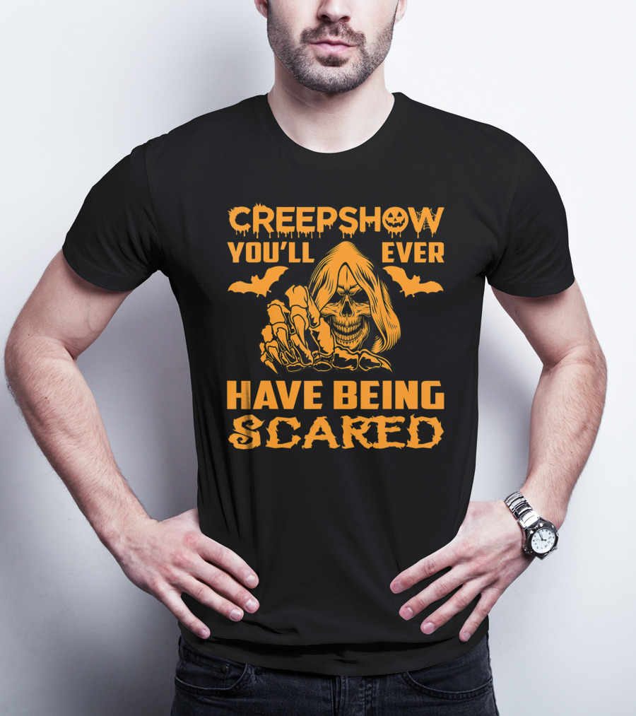 Creepshow You'll Ever Have Being Scared Horror Skeleton Hooded Grim Reaper With Bats T-Shirt