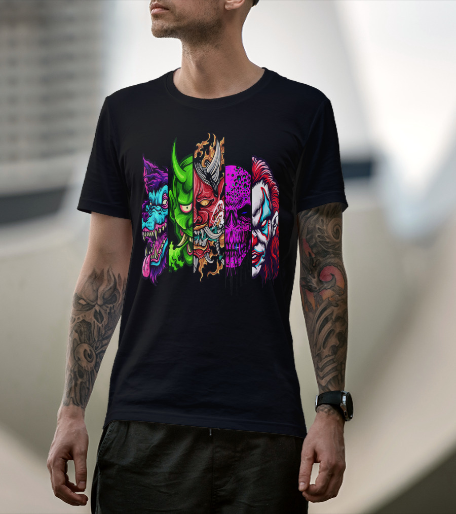 Evil Demons Horror Creatures Scary Halloween Monster Faces T-Shirt
