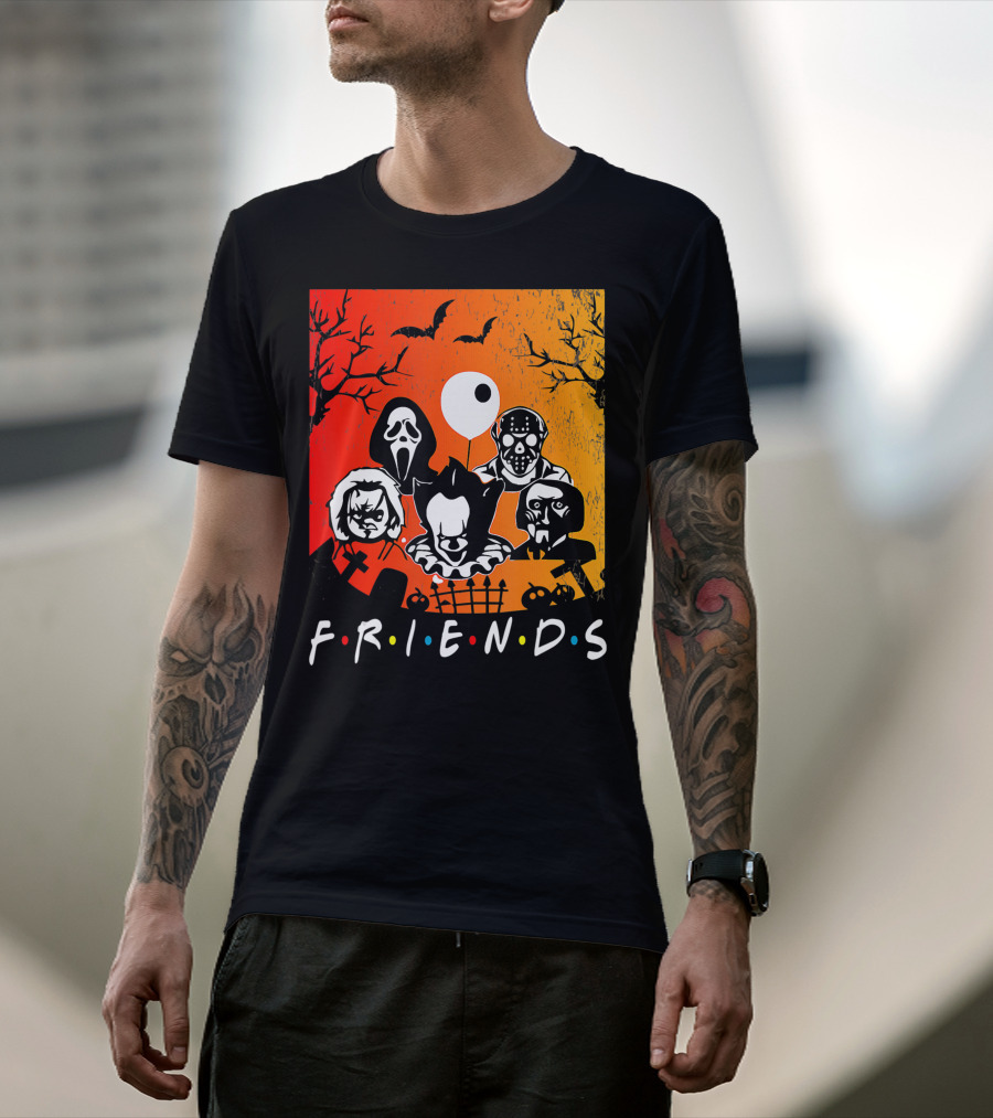 Friends Of Horror Halloween Characters Collage T-Shirt
