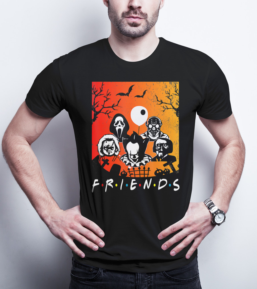 Friends Of Horror Halloween Characters Collage T-Shirt
