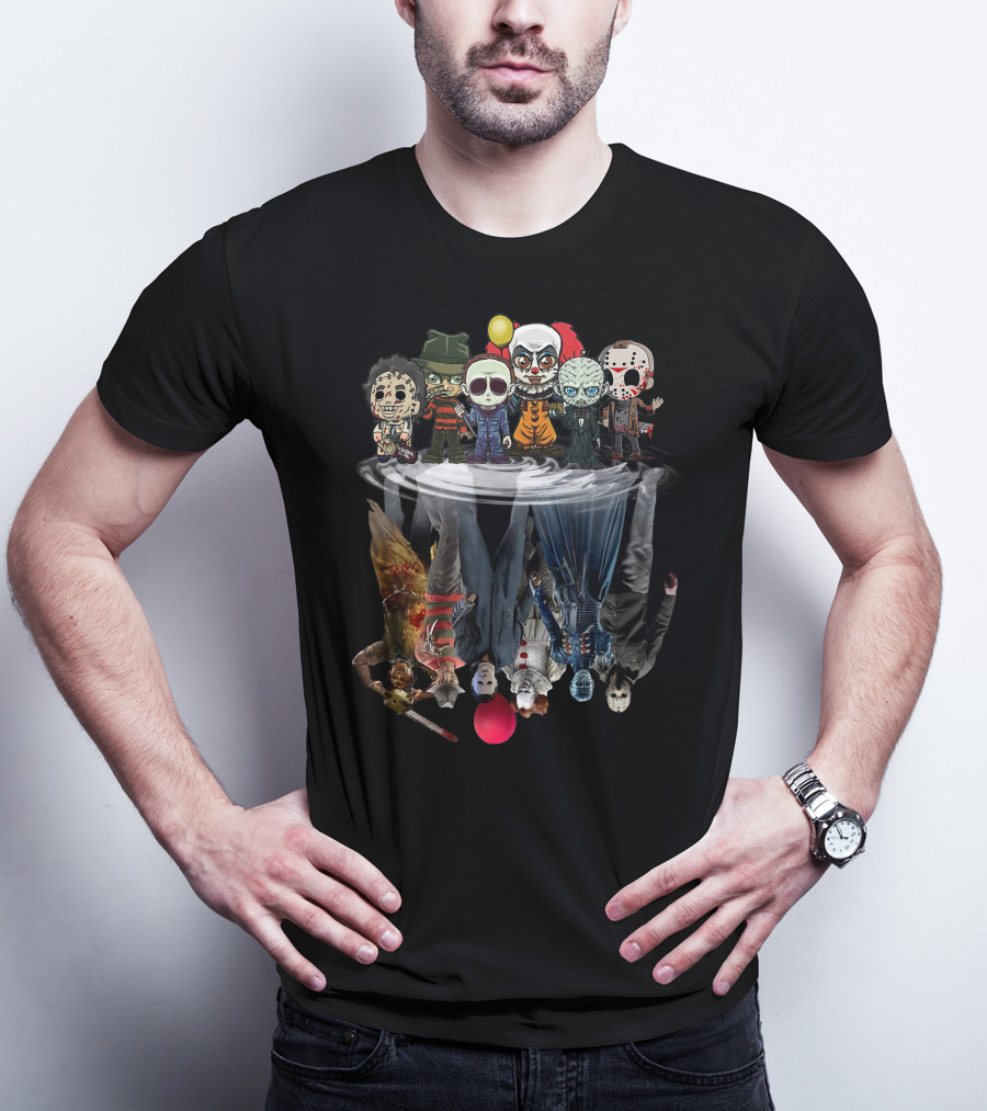 Horror Movie Characters Reflected In Water Mirror T-Shirt