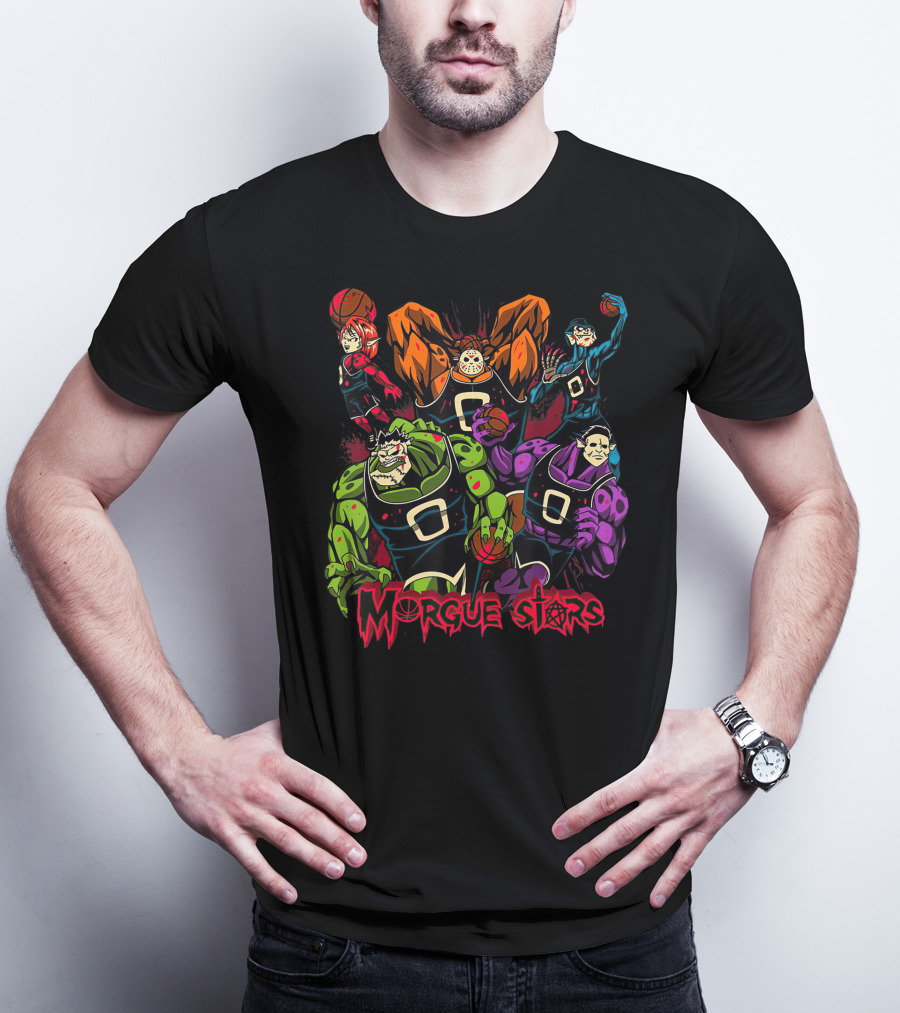Morgue Stars Horror Characters Basketball Halloween T-Shirt