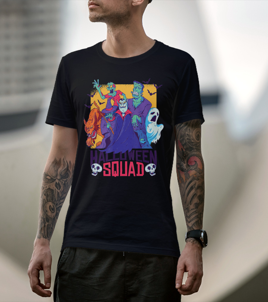 Halloween Squad Funny Horror Characters Vampire Wolf Zombie Ghost Monster T-Shirt