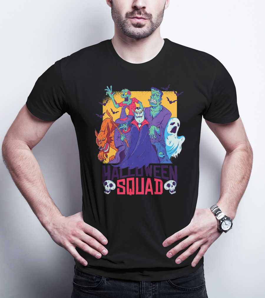 Halloween Squad Funny Horror Characters Vampire Wolf Zombie Ghost Monster T-Shirt