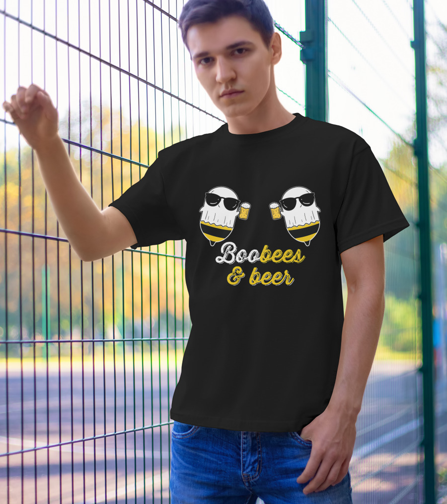 Boo Bees And Beer Halloween Costume Cute Ghost Drinking Bee T-Shirt